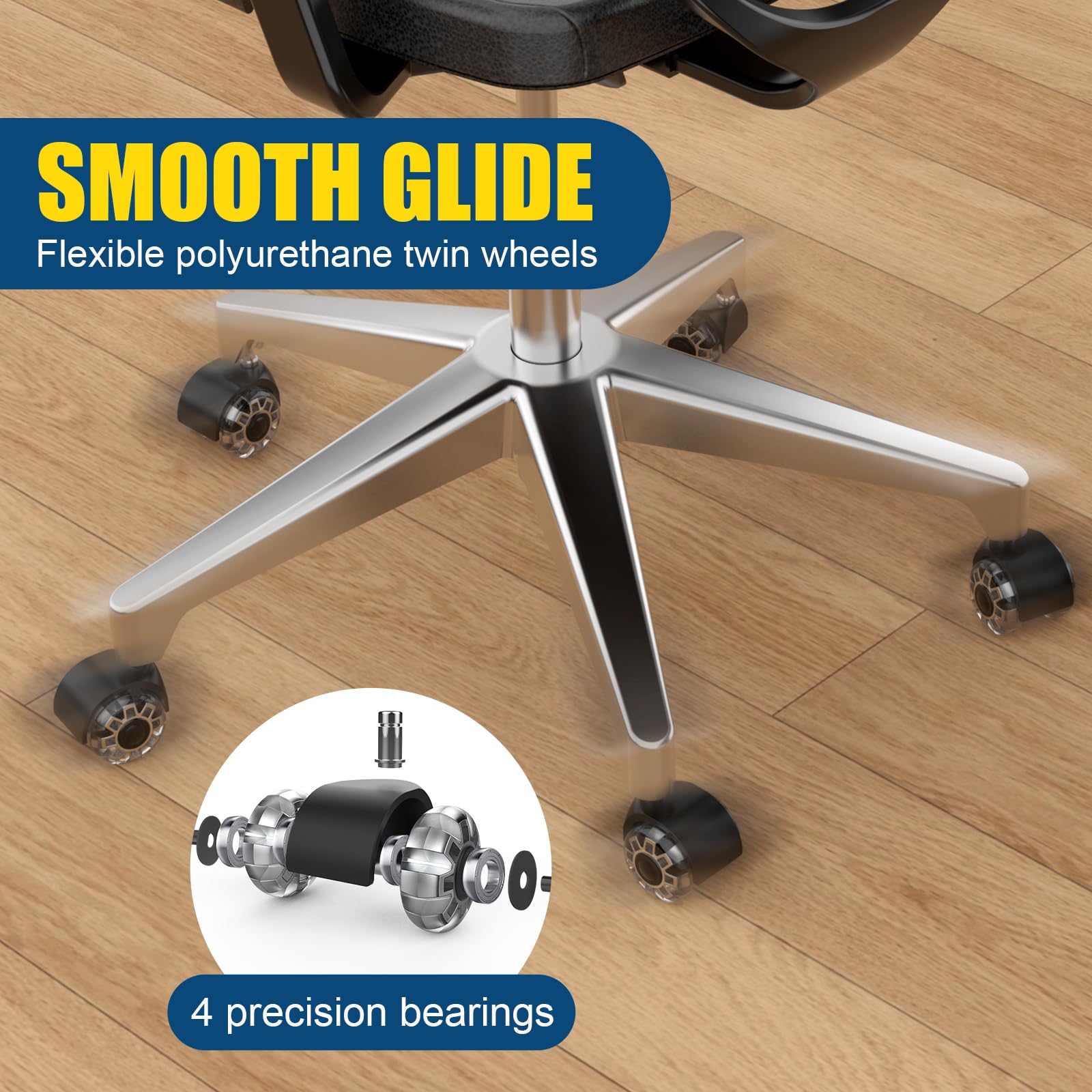 Office Chair Wheels Replacement-Heavy Duty Rubber Wheels for Office Chair(2200Lbs)-2''Universal Size Office Chair Casters,Smooth & Safe Rolling for All Floors Including Hardwood and Carpet(Set of 5)