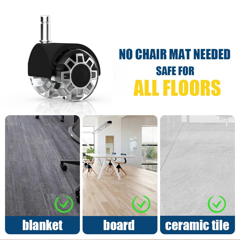 Office Chair Wheels Replacement-Heavy Duty Rubber Wheels for Office Chair(2200Lbs)-2''Universal Size Office Chair Casters,Smooth & Safe Rolling for All Floors Including Hardwood and Carpet(Set of 5)