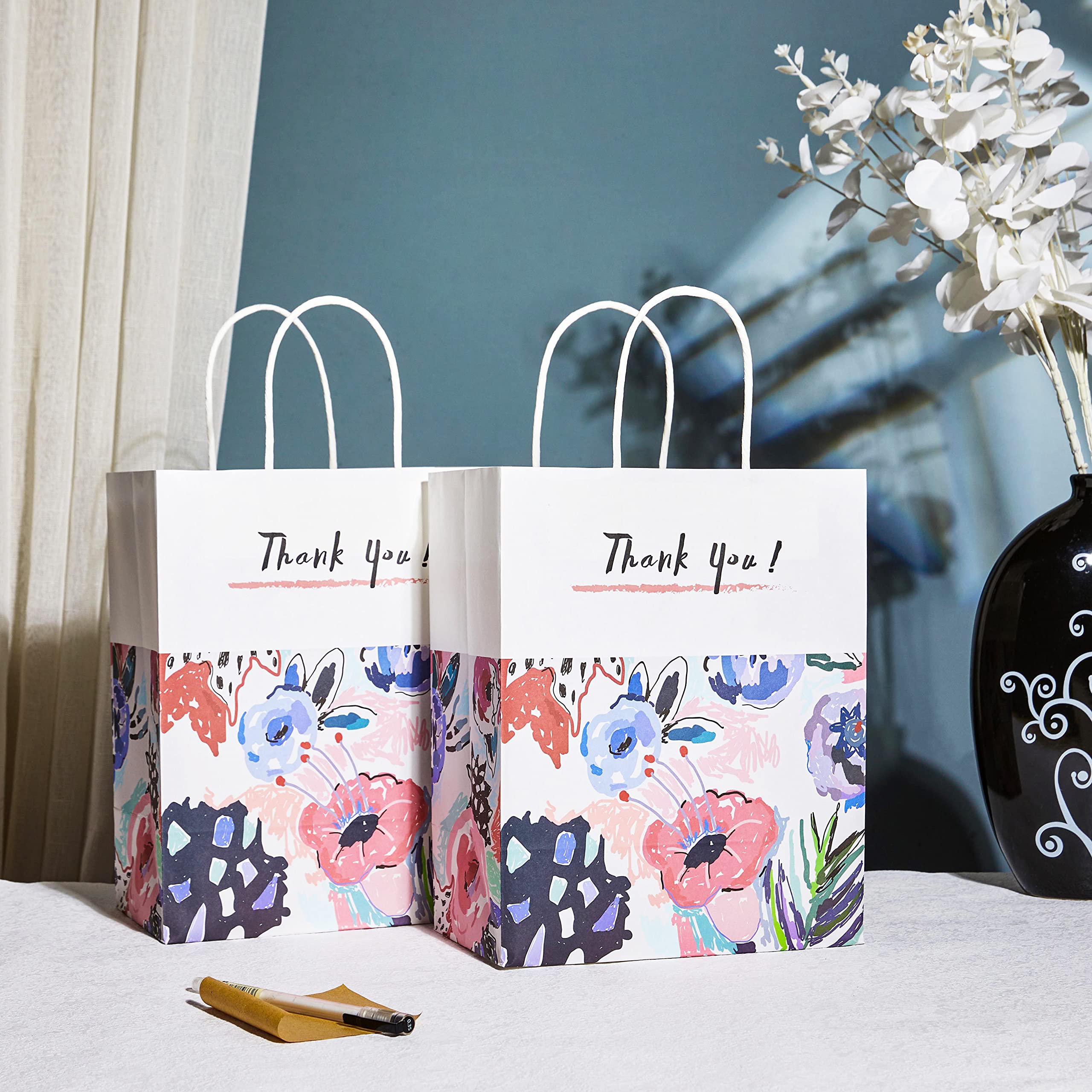 SUNCOLOR 25 Pieces 10" Paper Thank You Gift Bags with Handle
