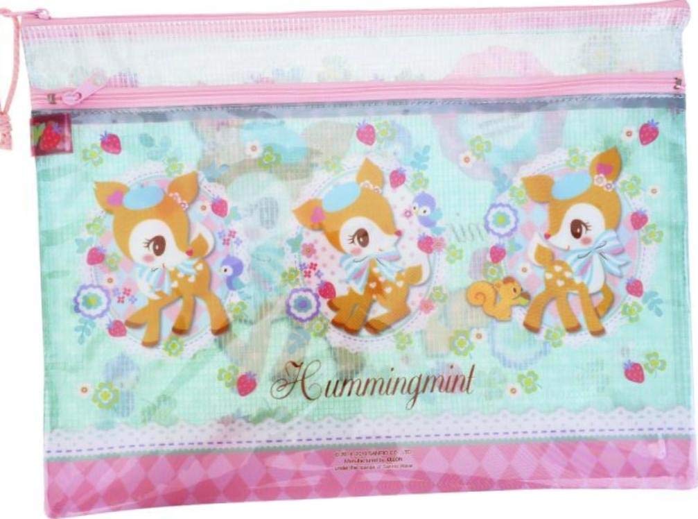 Hummingmint Deer Double-Deck Zipper Folder A4 Paper Document File Case F4 Vinyl Pouch with Mesh