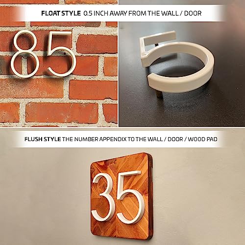 House Numbers (White) - 5 Inch Height Modern House Numbers for Outside Door Plaque Address Number with Floating Mount (6)
