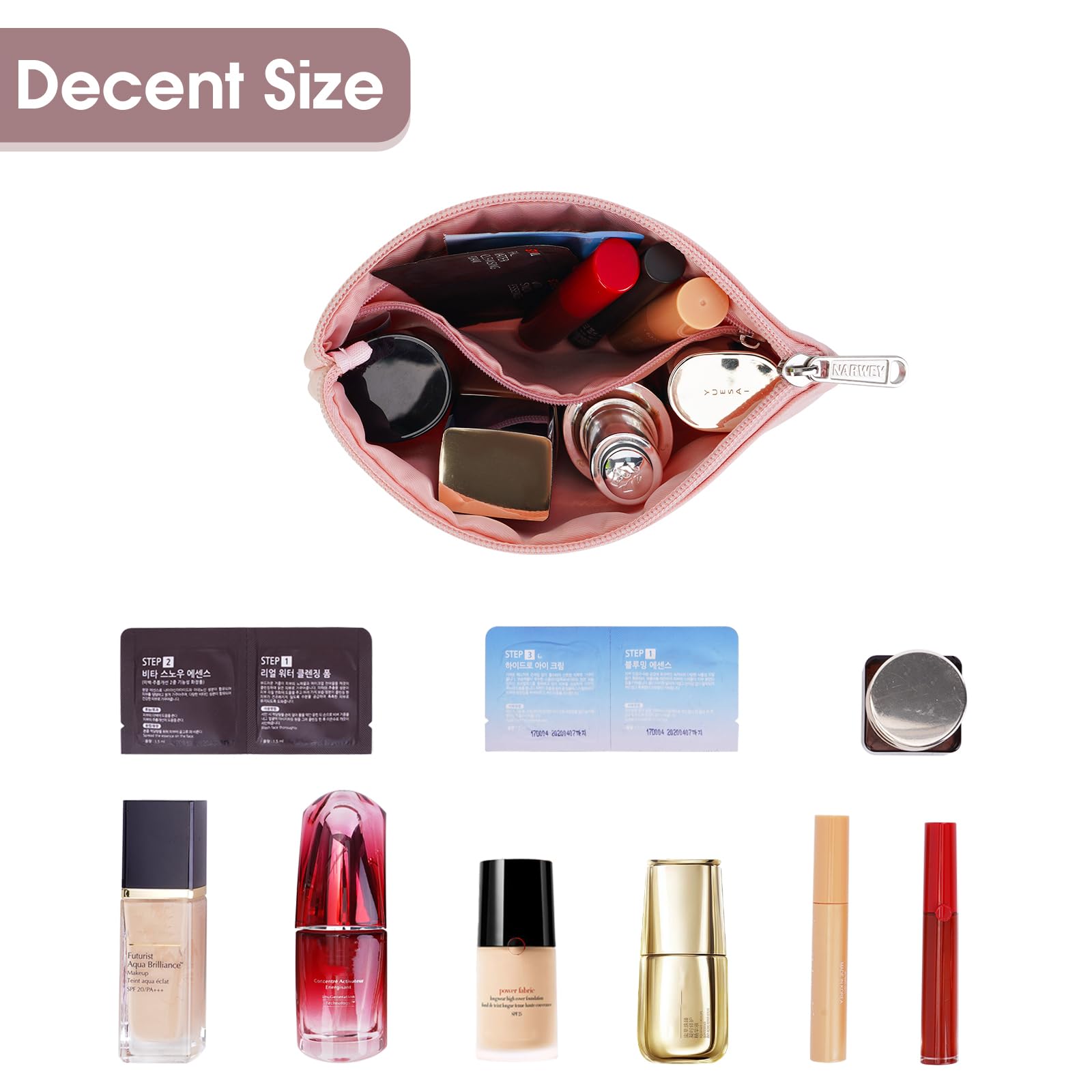 Narwey Small Makeup Bag for Purse Vegan Leather Travel Makeup Pouch Mini Cosmetic Bag Zipper Pouch for Women (Pink)