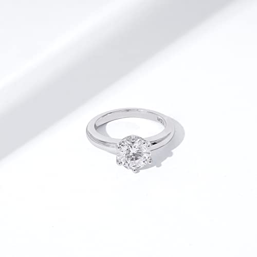 Amazon Essentials Platinum-Plated Sterling Silver Solitaire Ring set with Round Infinite Elements Cubic Zirconia (2 cttw), Size 6 (previously Amazon Collection)