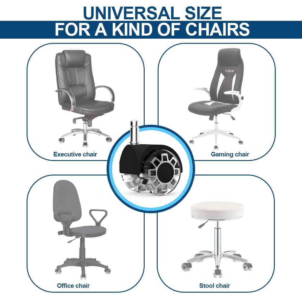 Office Chair Wheels Replacement-Heavy Duty Rubber Wheels for Office Chair(2200Lbs)-2''Universal Size Office Chair Casters,Smooth & Safe Rolling for All Floors Including Hardwood and Carpet(Set of 5)