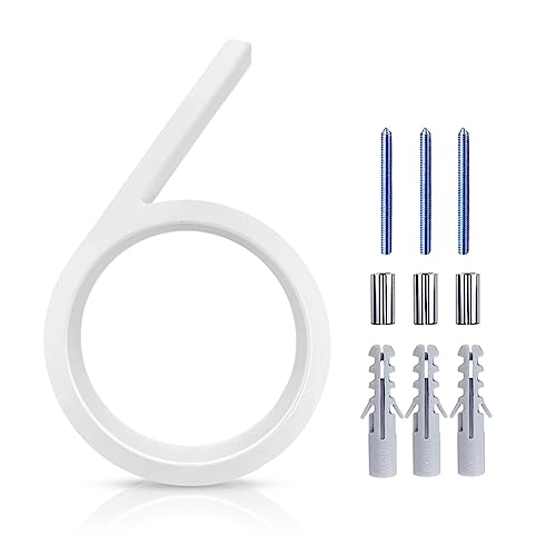 House Numbers (White) - 5 Inch Height Modern House Numbers for Outside Door Plaque Address Number with Floating Mount (6)