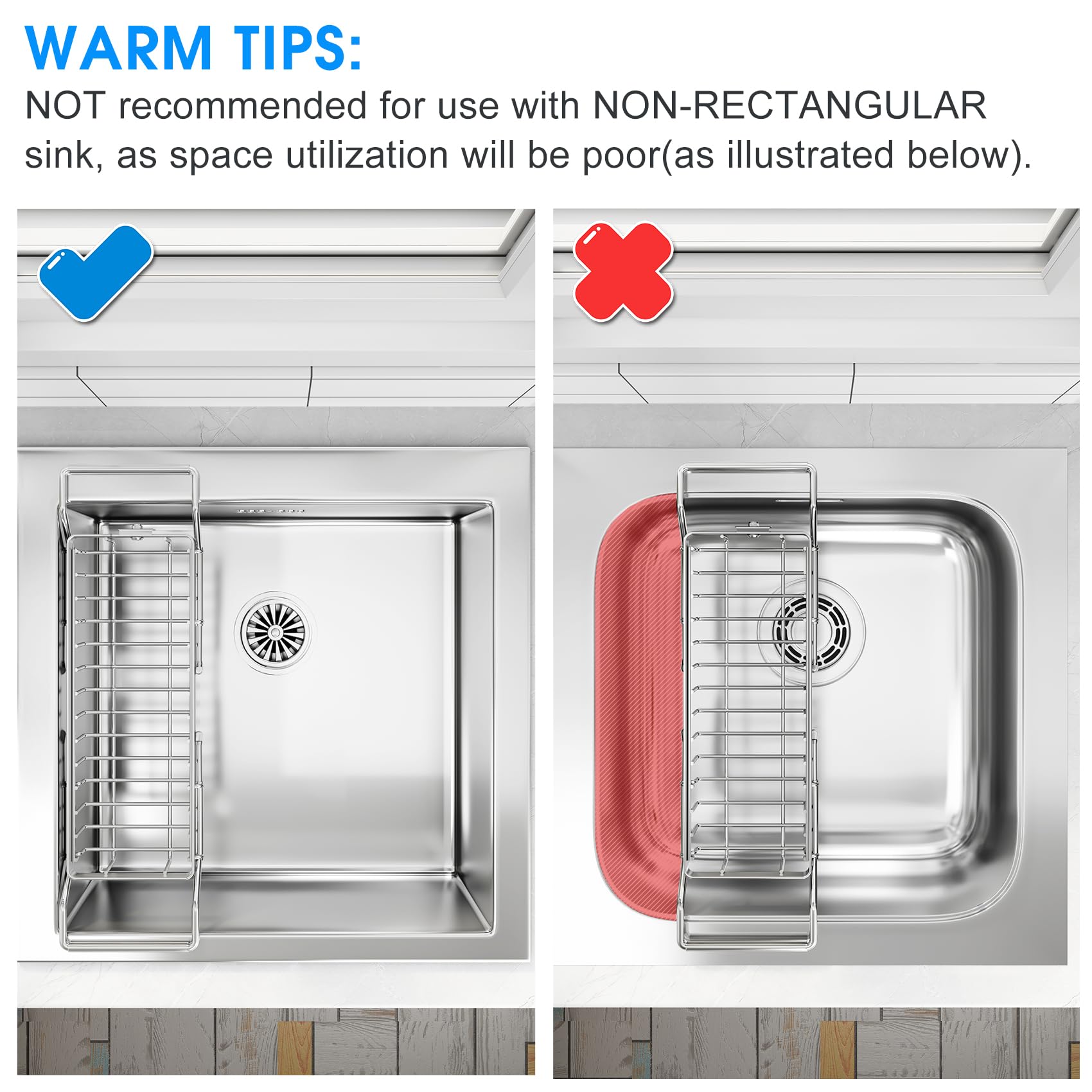 Sponge Holder for Kitchen Sink, Sink Caddy, Expandable (16.7"-21.2") Kitchen Sink Organizer with Dishcloth Towel Holder, Stainless Steel Over Sink Holder