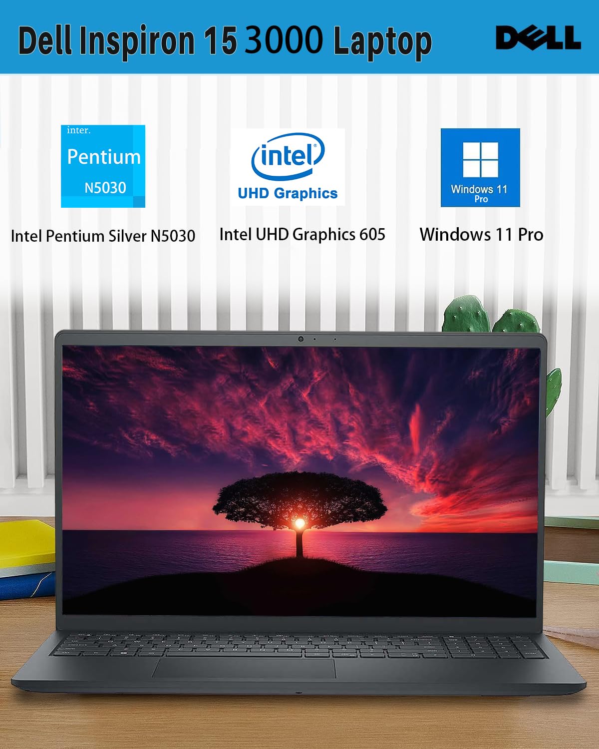 Dell Inspiron 3000 Business Laptop, 15.6 HD Display, Intel Pentium Silver N5030 Processor, Windows 11 Pro, 16GB RAM, 1TB HDD, HDMI, Webcam, WiFi, Bluetooth, SD-Card Slot, Carbon Black, B
