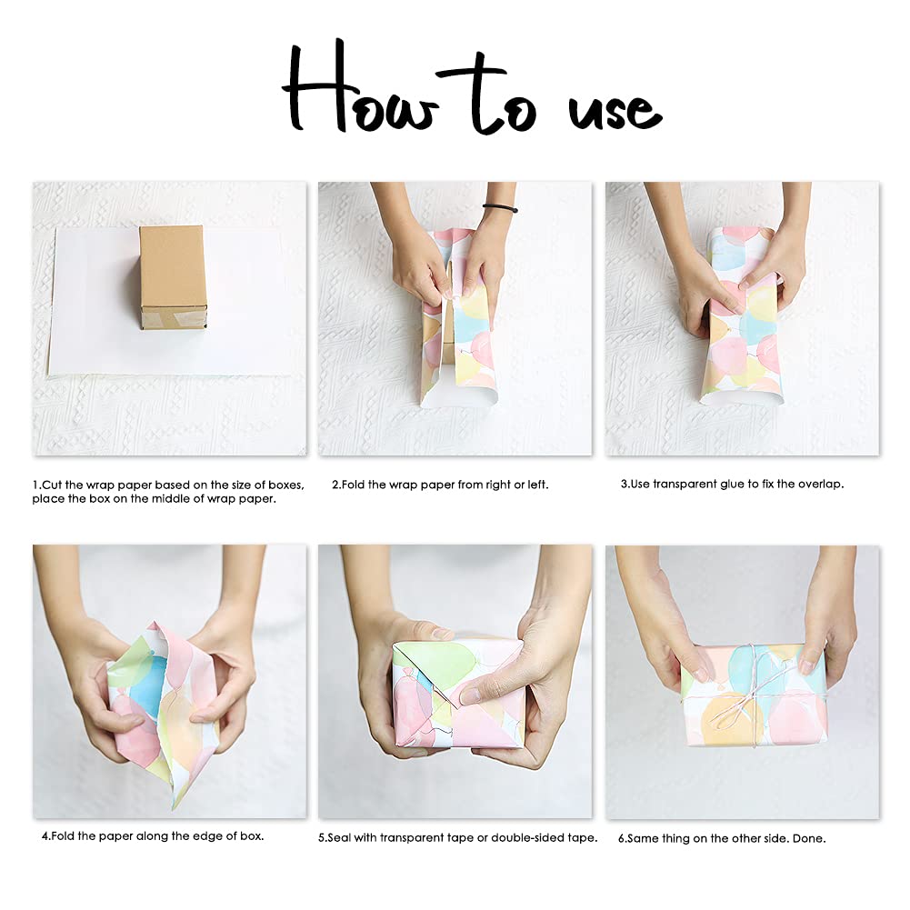 Apol Gift Wrapping Paper Birthday,Rainbow Pink Folded Gift Wrap Set 20 x 28 inches per sheet (12 sheets: 47 sq. ft. ttl.) W/String and Sticker for Bridal Baby Shower Wedding Graduation and More