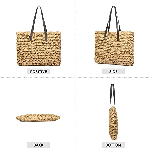 Woven Beach Bags for Women Large Straw Bags Woven Straw Tote Beach Bag With Zipper Summer Handmade Purse