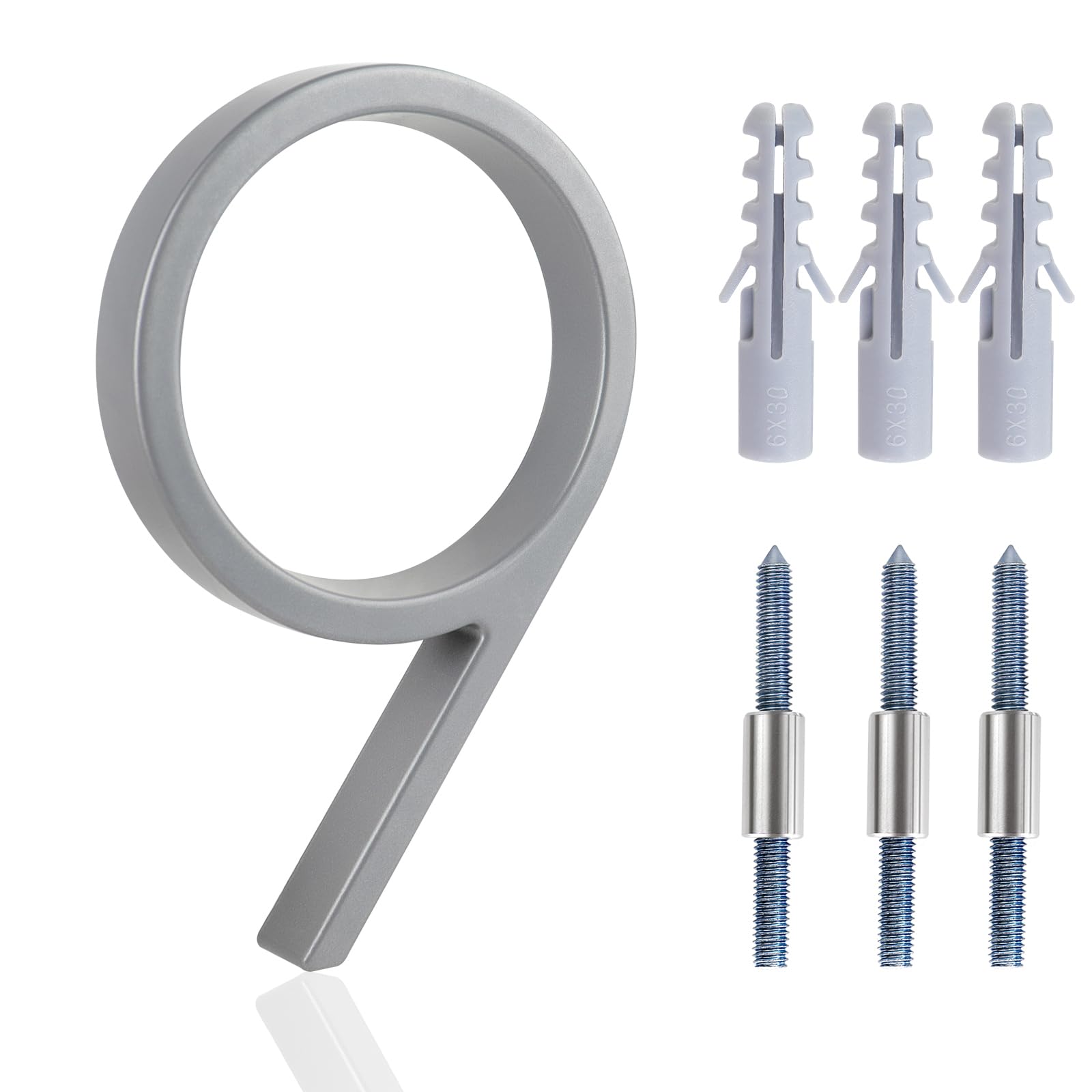 5 Inch House Numbers for Outside, Metal Modern Floating House Numbers, Garden Door Mailbox Decor Number with Nail Kit, Visibility Signage,Silver Grey(9)