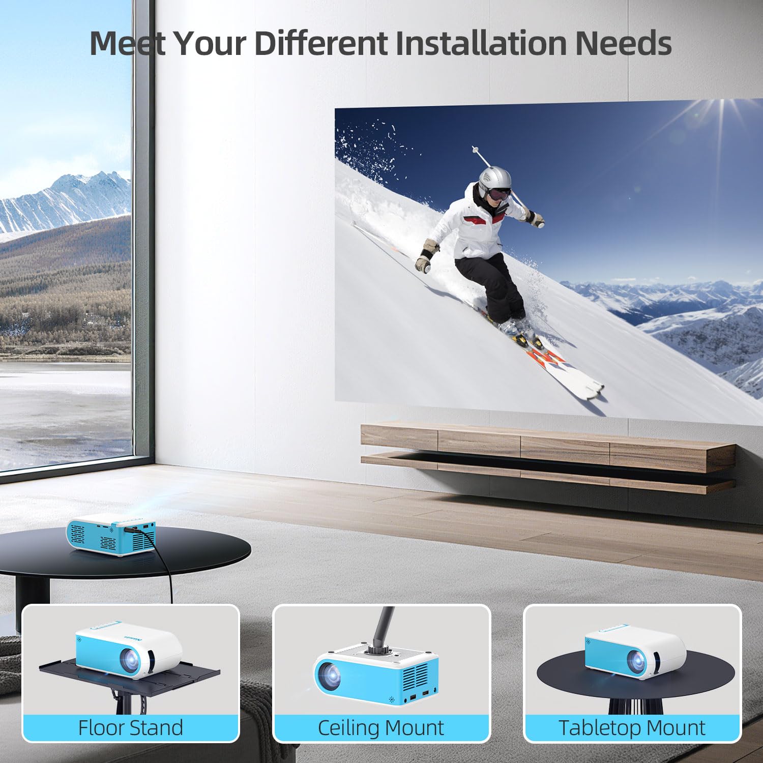 Mini Projector, Nasin Video Projector 1080P Supported Portable Outdoor Movie Projector Home Theater Projector Compatible with TV Stick/iOS/Android Phone/Laptop, HDMI/USB