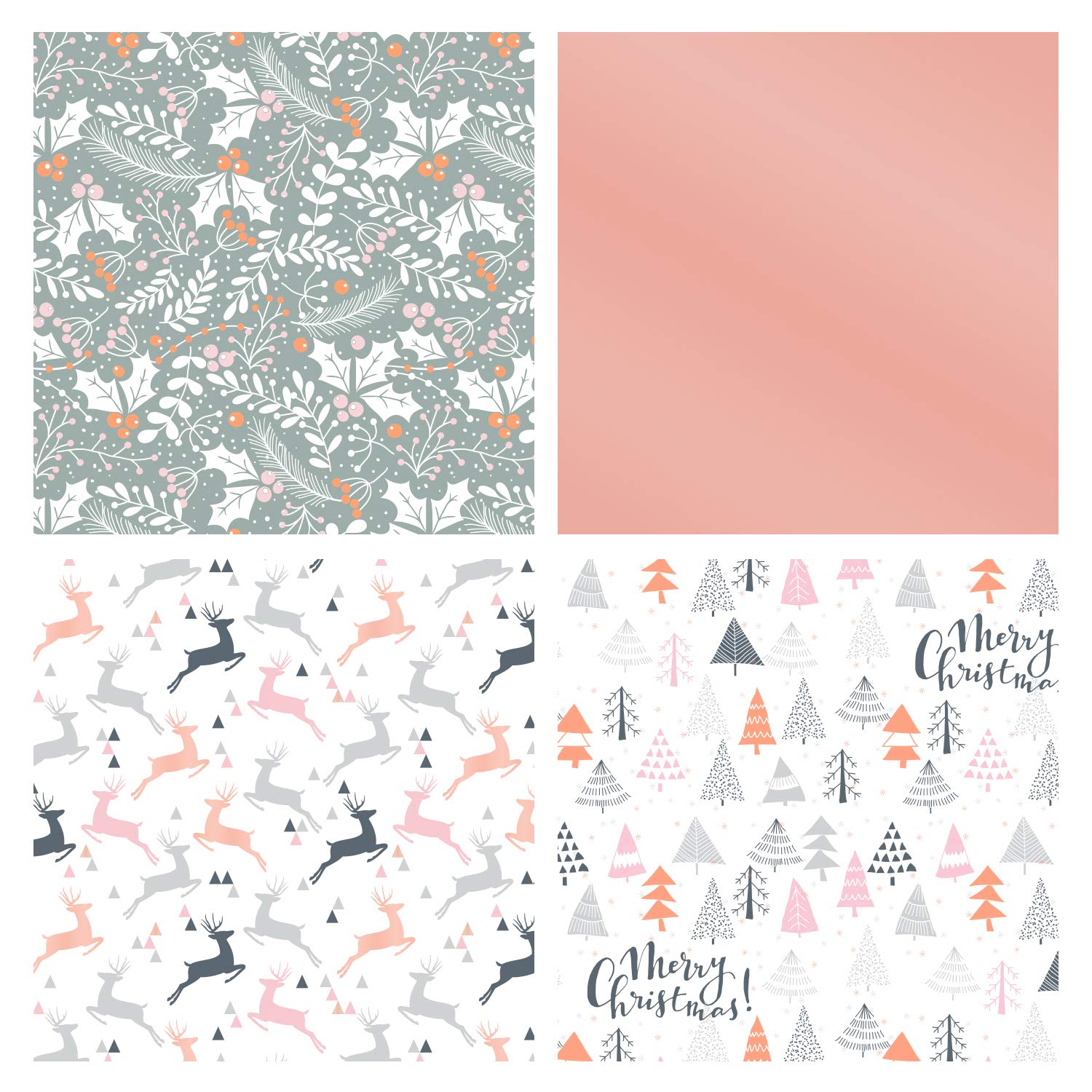 WRAPAHOLIC Christmas Wrapping Paper Roll - Rose Gold and Grey Holiday Design with Metallic Foil Shine - 4 Rolls - 30 Inch X 120 Inch Per Roll