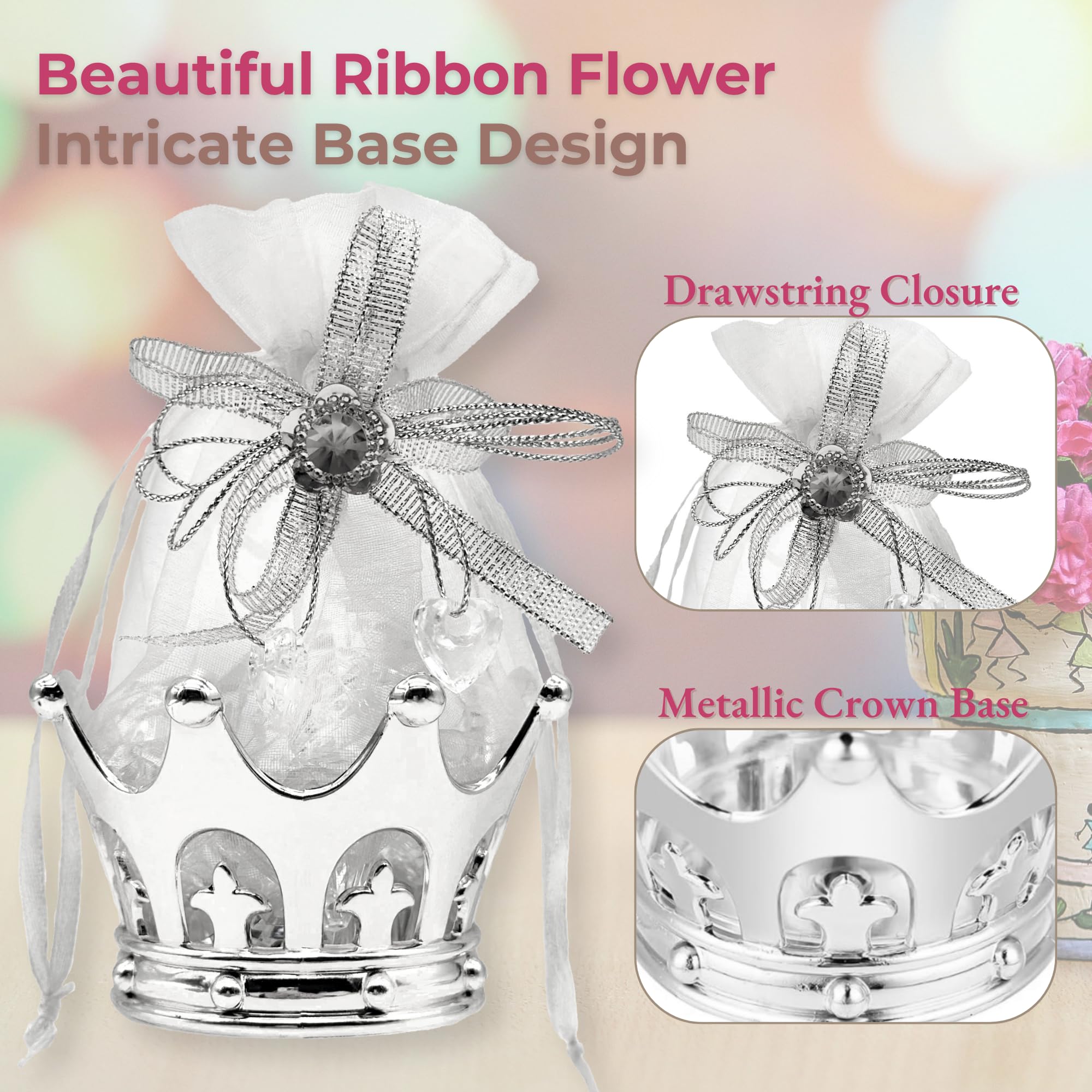 JC HUMMINGBIRD JCHB 24 Pieces Fillable Silver Crown with Pouch Party Favors