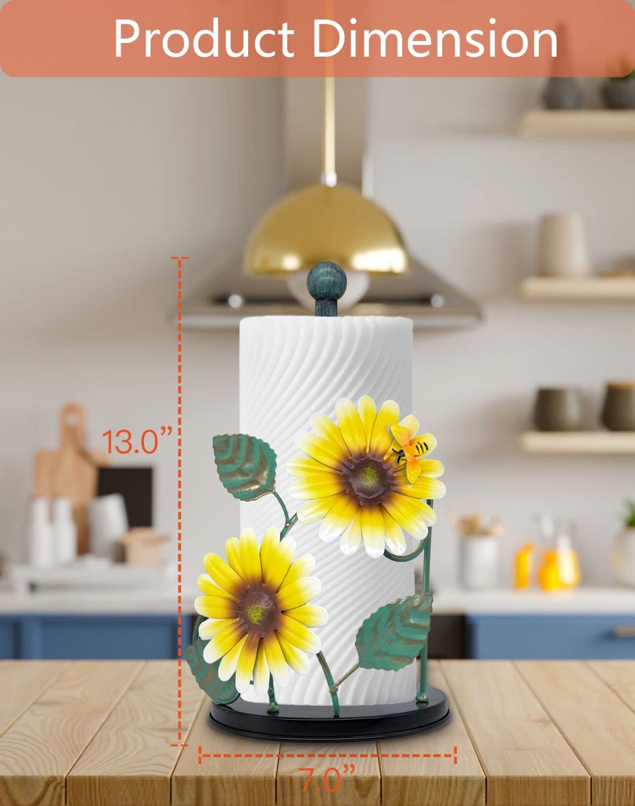 Metal Apple Blossom Paper Towel Holder Countertop, Kitchen Paper Towel Stand Holder for Kitchen Organization and Storage, One-Handed Operation Countertop Roll Dispenser for Standard and Large Rolls