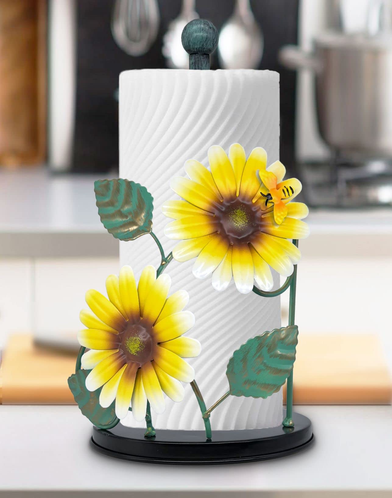Metal Apple Blossom Paper Towel Holder Countertop, Kitchen Paper Towel Stand Holder for Kitchen Organization and Storage, One-Handed Operation Countertop Roll Dispenser for Standard and Large Rolls