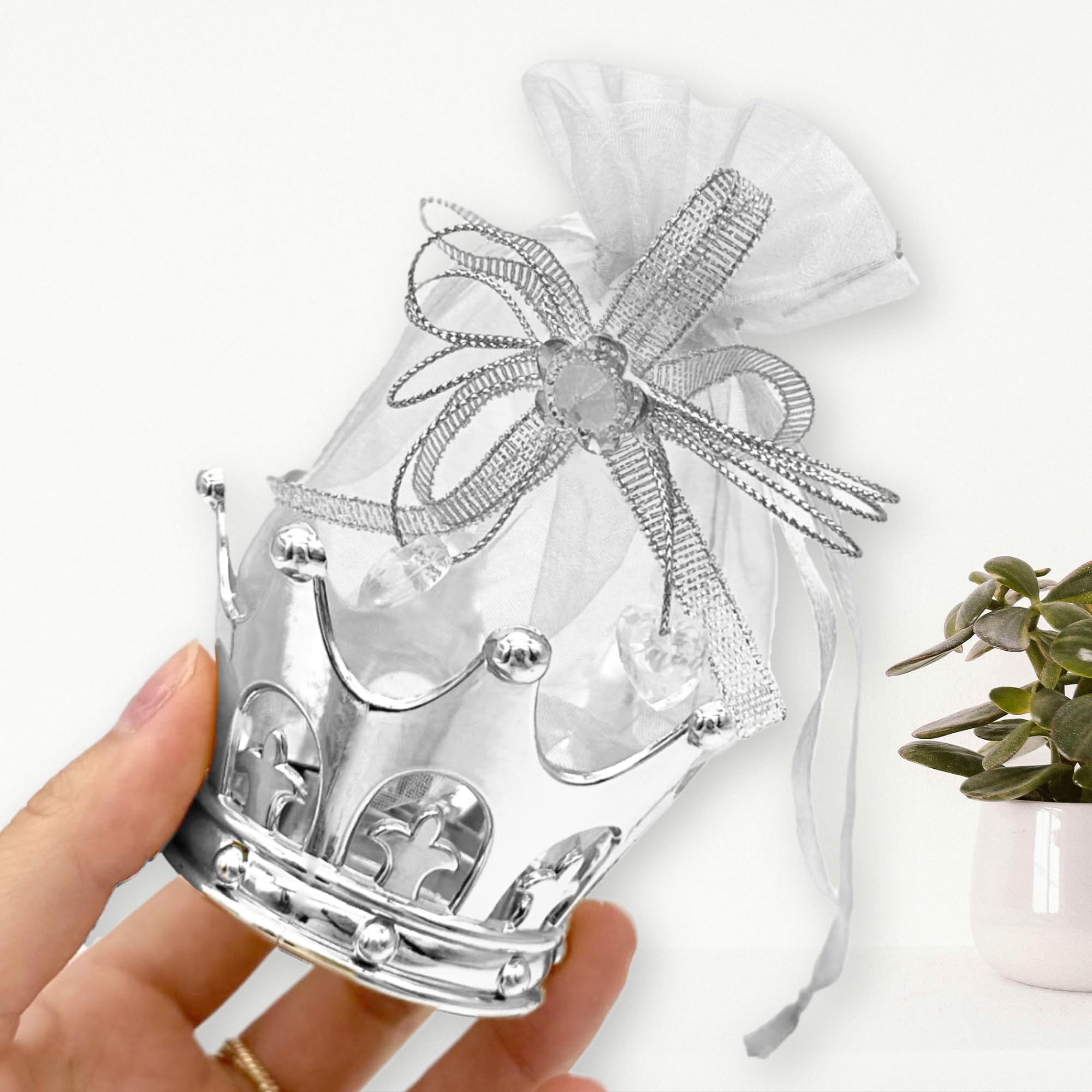 JC HUMMINGBIRD JCHB 24 Pieces Fillable Silver Crown with Pouch Party Favors