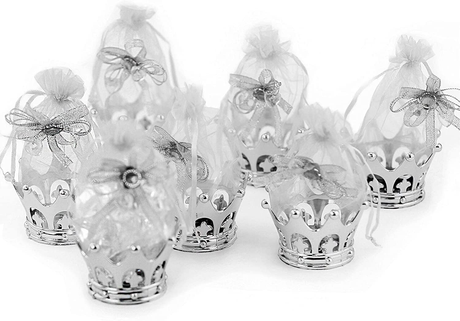 JC HUMMINGBIRD JCHB 24 Pieces Fillable Silver Crown with Pouch Party Favors