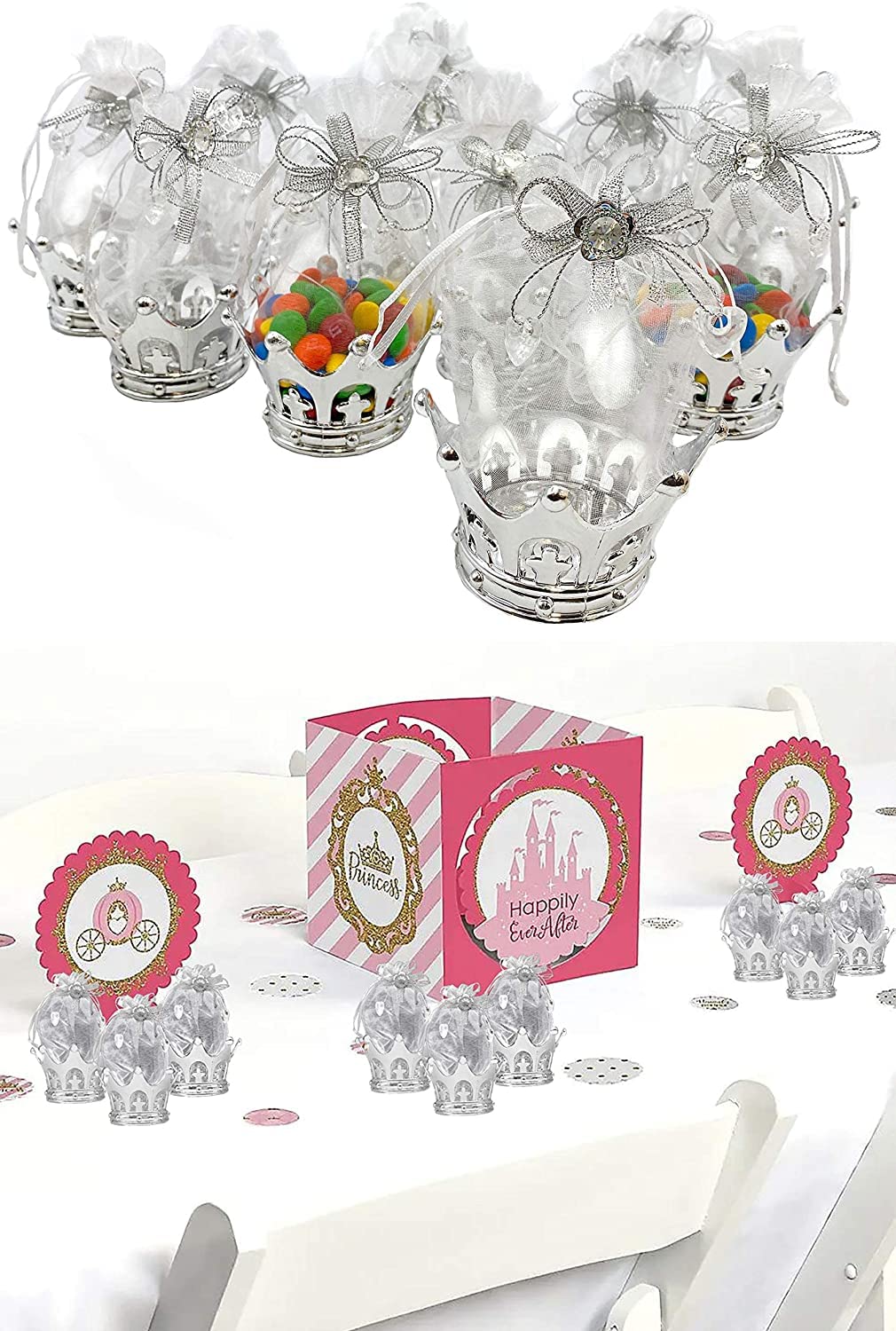 JC HUMMINGBIRD JCHB 24 Pieces Fillable Silver Crown with Pouch Party Favors