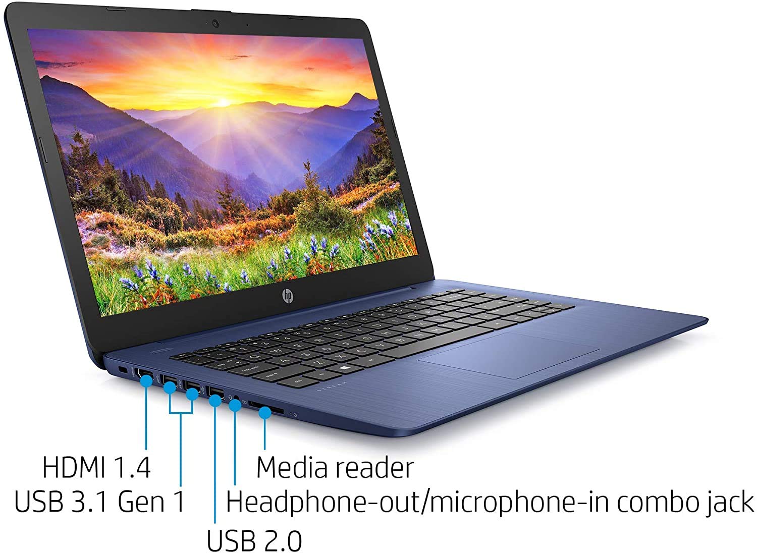 HP Stream 14inch HD(1366x768) Display, Intel Celeron N4000 Dual-Core Processor, 4GB RAM, 32GB eMMC, HDMI, WiFi, Webcam, Bluetooth, Win10 S, Royal Blue, 14-cb161wm (Renewed)
