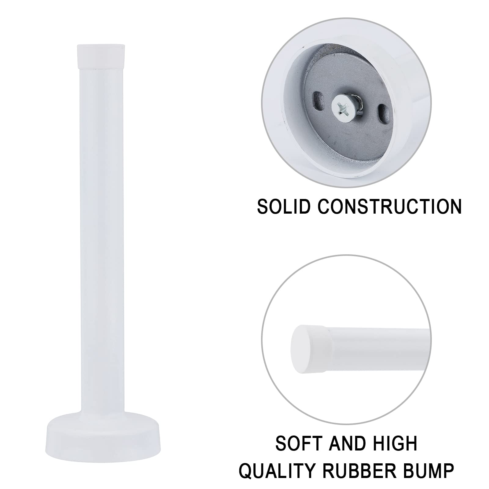 Modern Door Stopper, 6 Inch Stainless Steel Door Stop with Sound Dampening Rubber Bumper Wall Mounted Durable Door Holder with Hardware Screws Brushed Finish (5, White)