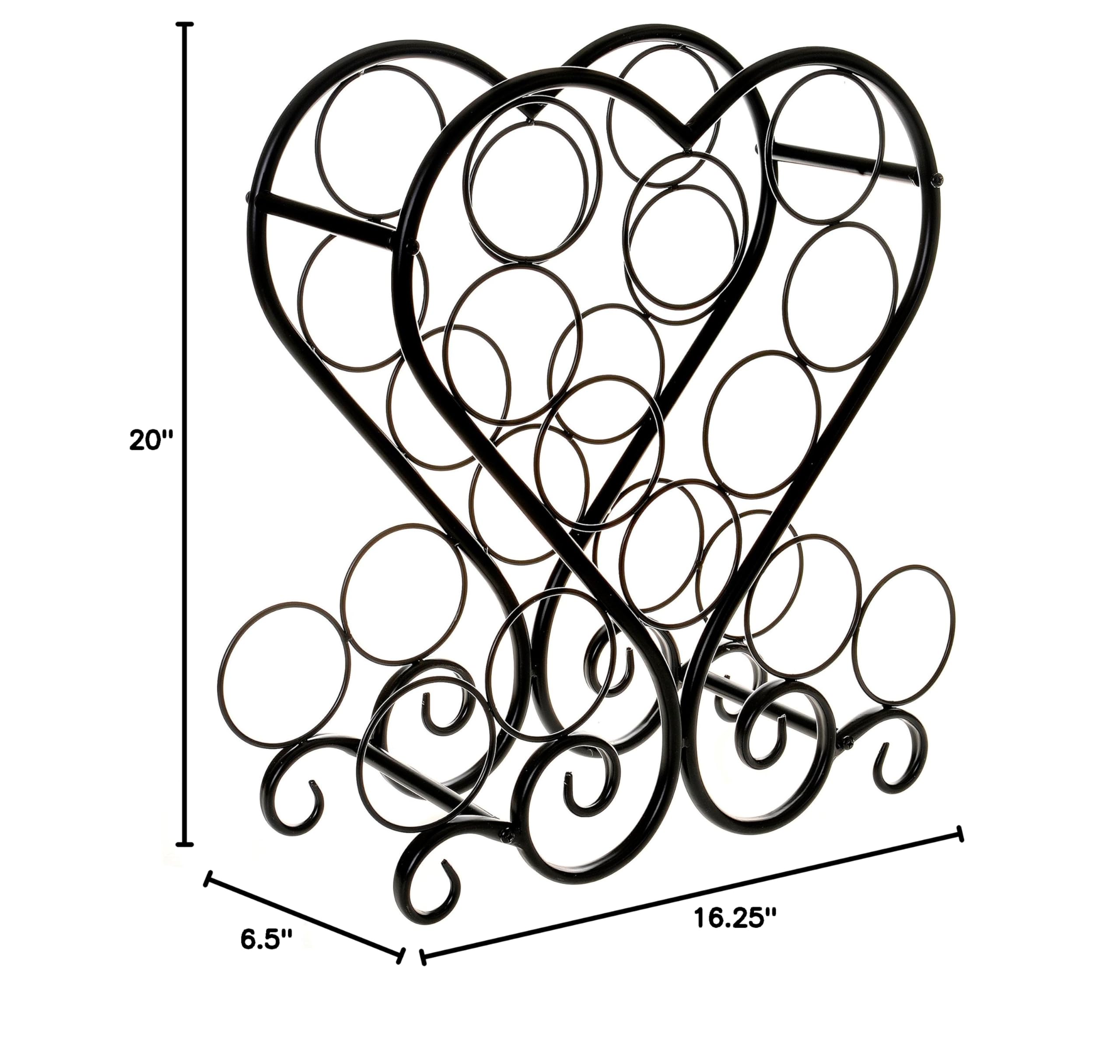 MyGift Metal Wine Bottle Rack, Tabletop 12-Bottle Wine Rack Holder with Heart Shaped Scrollwork Design