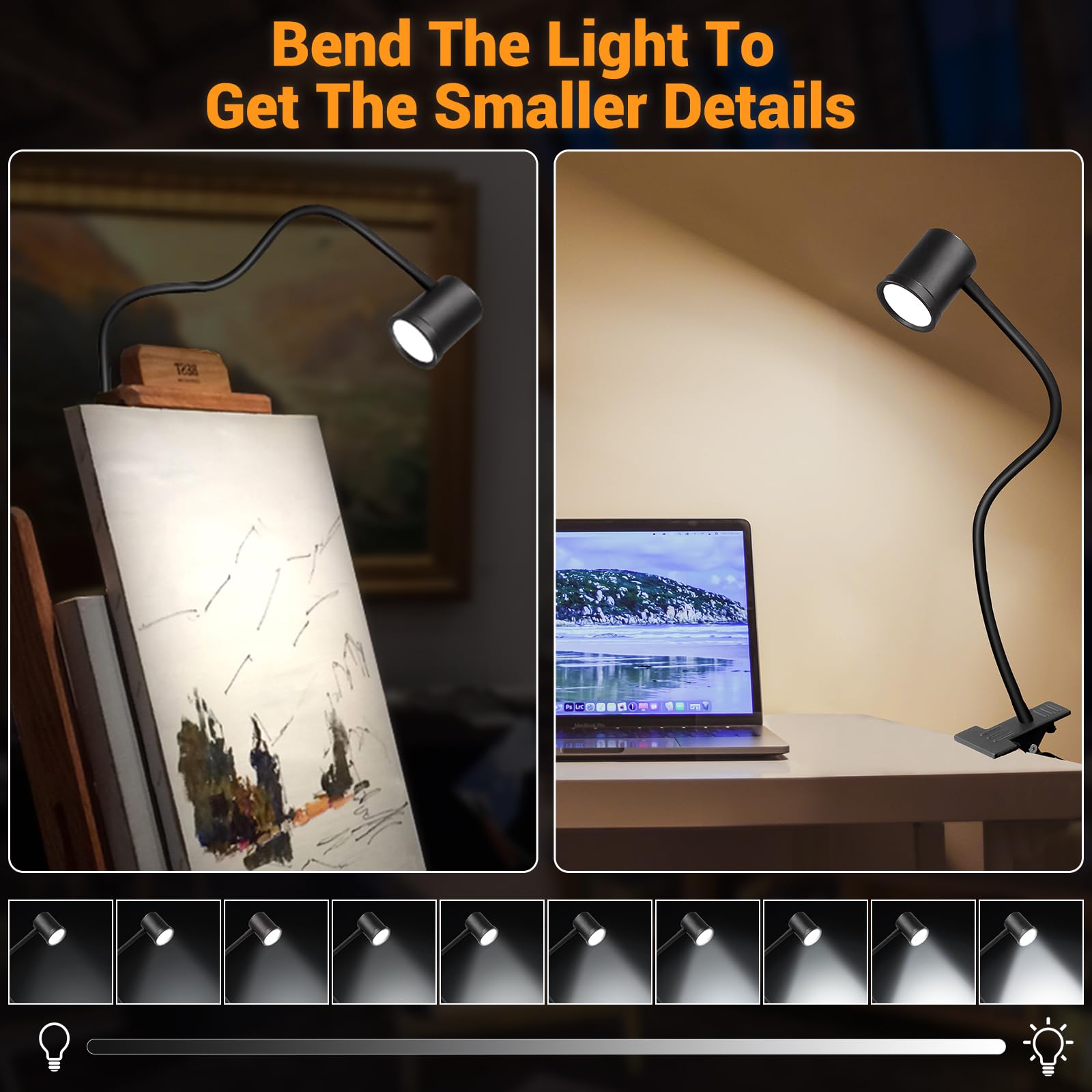 Reading Light, Reading Lights for Books in Bed, Reading Lamp, Book Light, Book Light for Reading in Bed, Clip on Light, Bed Lamp, Clip Light, Clamp Lamp, 3 Colors, 10 Brightness, Small Desk Lamp