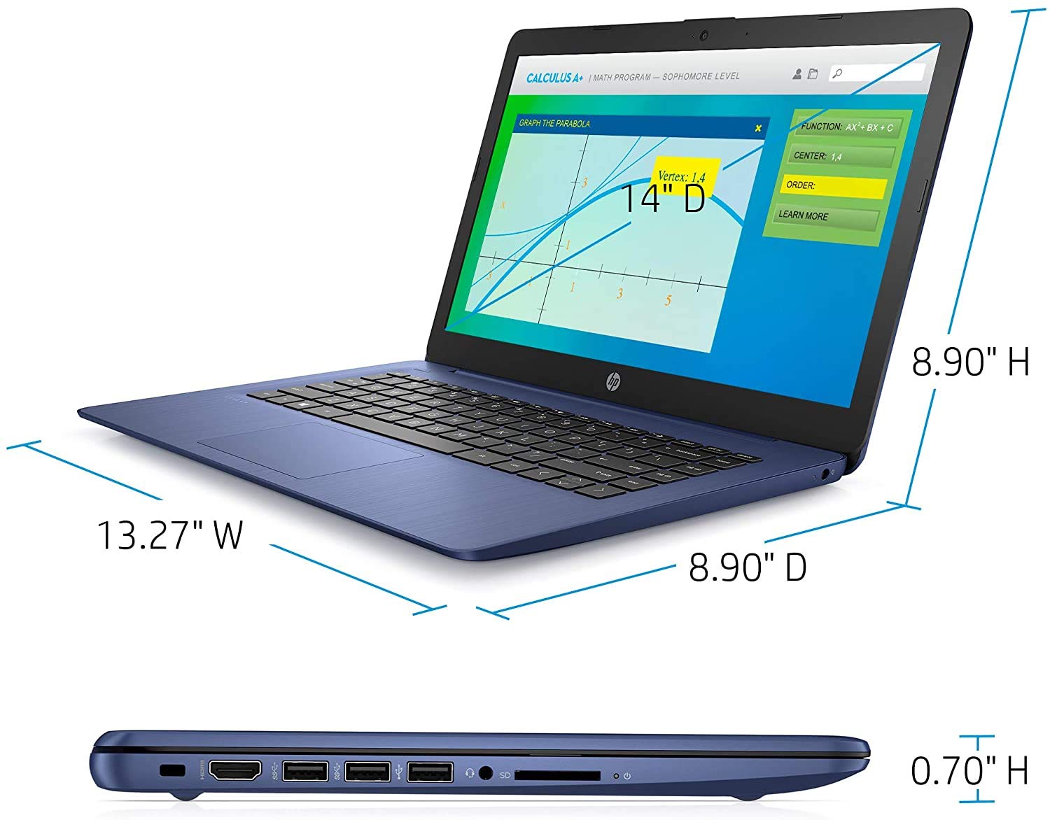 HP Stream 14inch HD(1366x768) Display, Intel Celeron N4000 Dual-Core Processor, 4GB RAM, 32GB eMMC, HDMI, WiFi, Webcam, Bluetooth, Win10 S, Royal Blue, 14-cb161wm (Renewed)