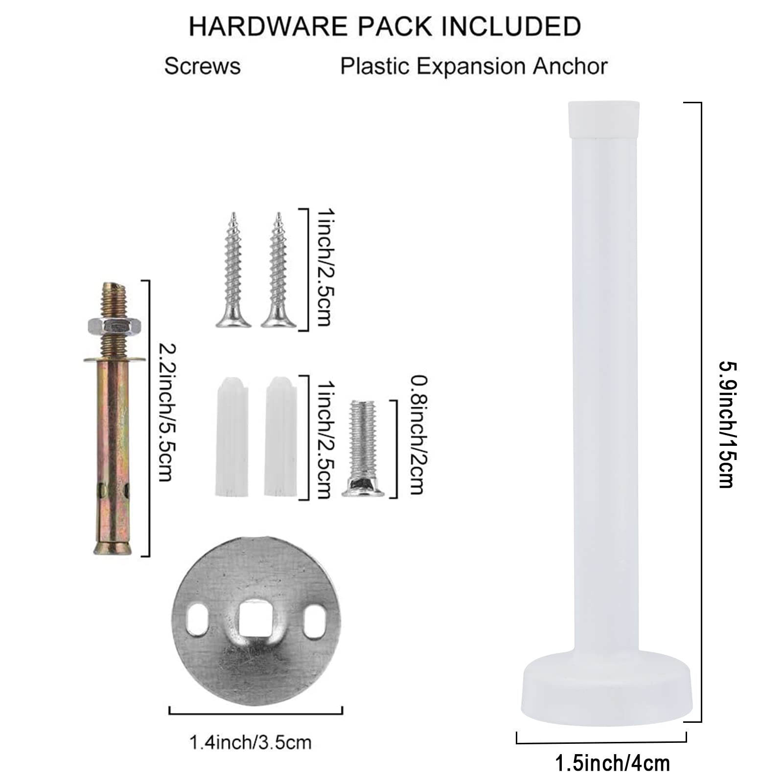 Modern Door Stopper, 6 Inch Stainless Steel Door Stop with Sound Dampening Rubber Bumper Wall Mounted Durable Door Holder with Hardware Screws Brushed Finish (5, White)
