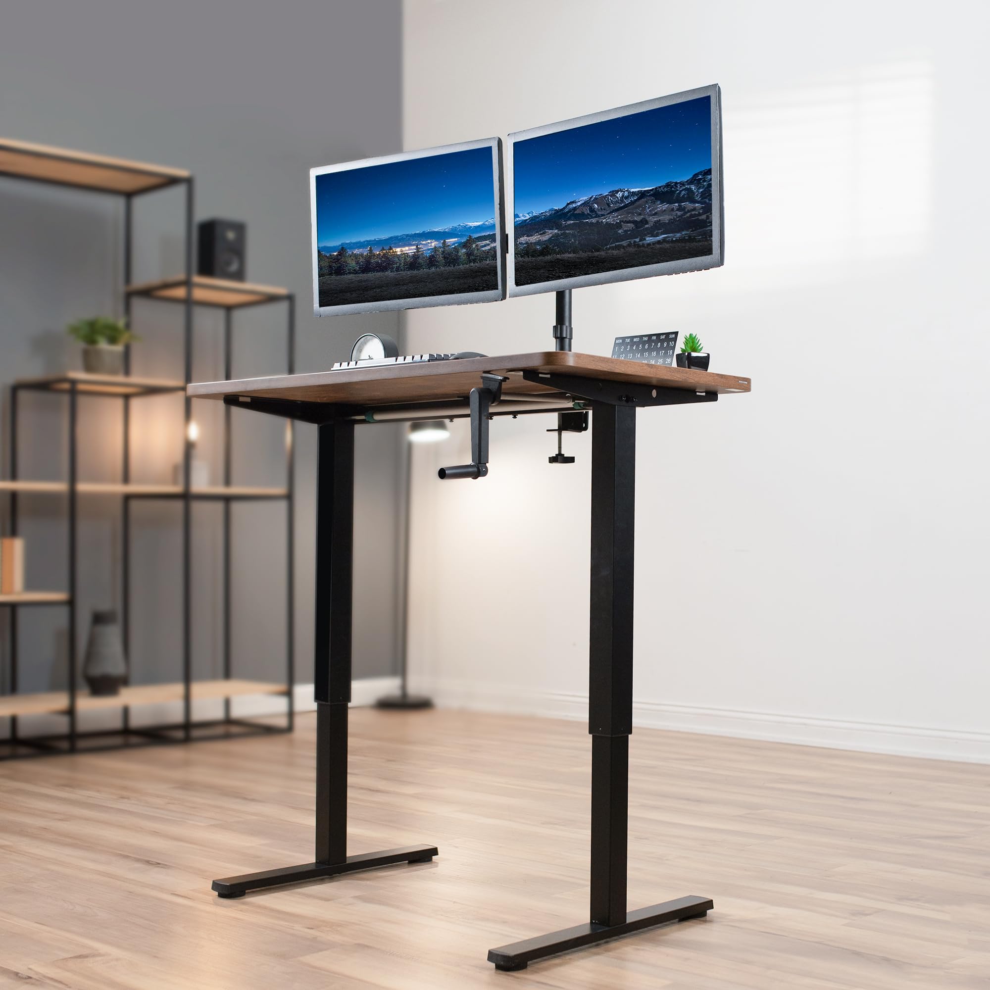 VIVO Compact Hand Crank Stand Up Desk Frame for 35 to 71 inch Table Tops, Ergonomic Standing Height Adjustable Base with Foldable Handle, Black, DESK-M051MB