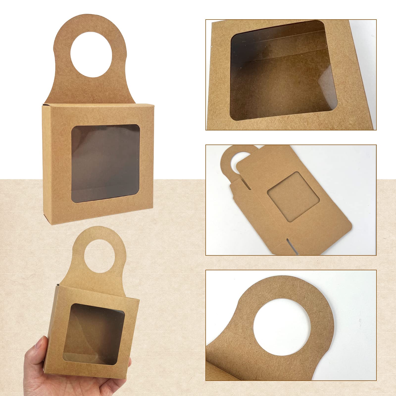 30 Count Kraft Paper Wine Bottle Box, Foldable Hanging Wine Boxes Gift Boxes with Window for Decoration Bottle Hanger Favor Box
