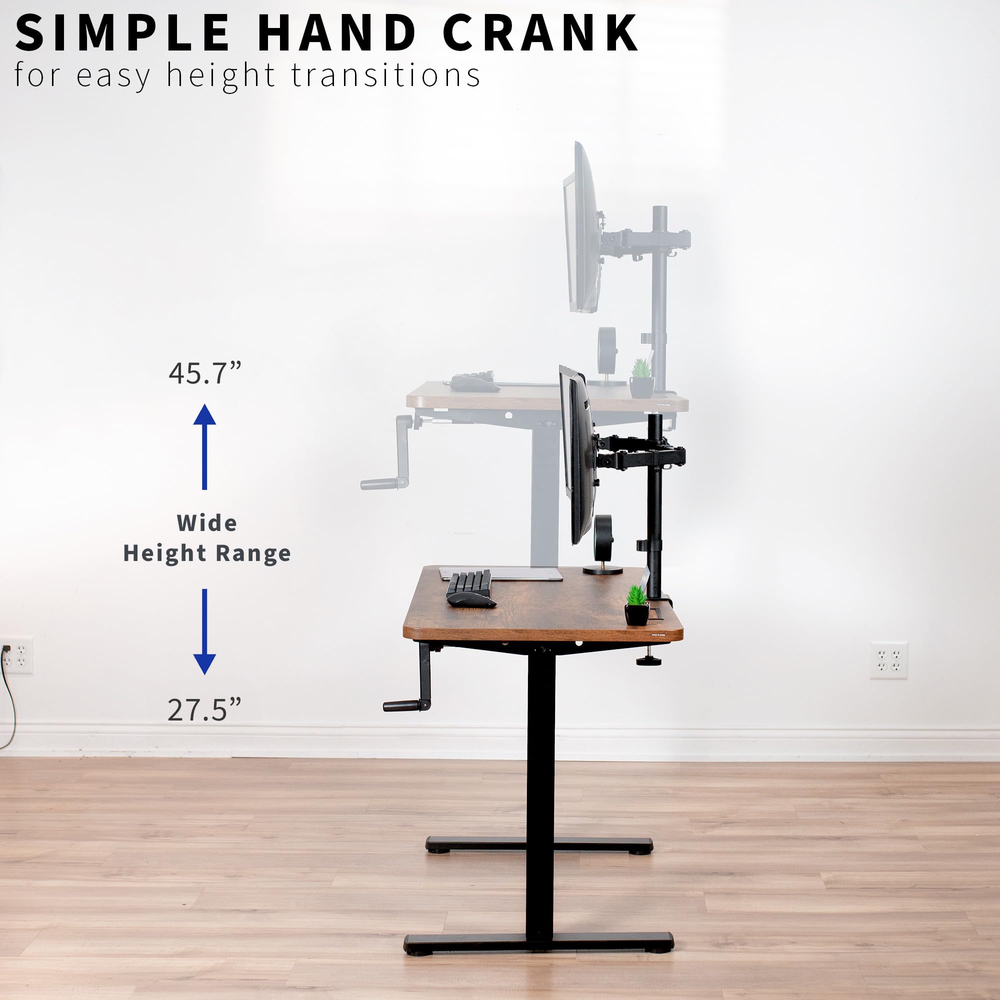 VIVO Compact Hand Crank Stand Up Desk Frame for 35 to 71 inch Table Tops, Ergonomic Standing Height Adjustable Base with Foldable Handle, Black, DESK-M051MB