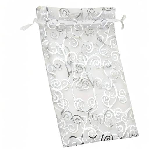 SUNGULF 50pcs Organza Pouch Bag Drawstring 6"x8" Strong Gift Candy Bag Jewelry Party Wedding Favor (Silver White)