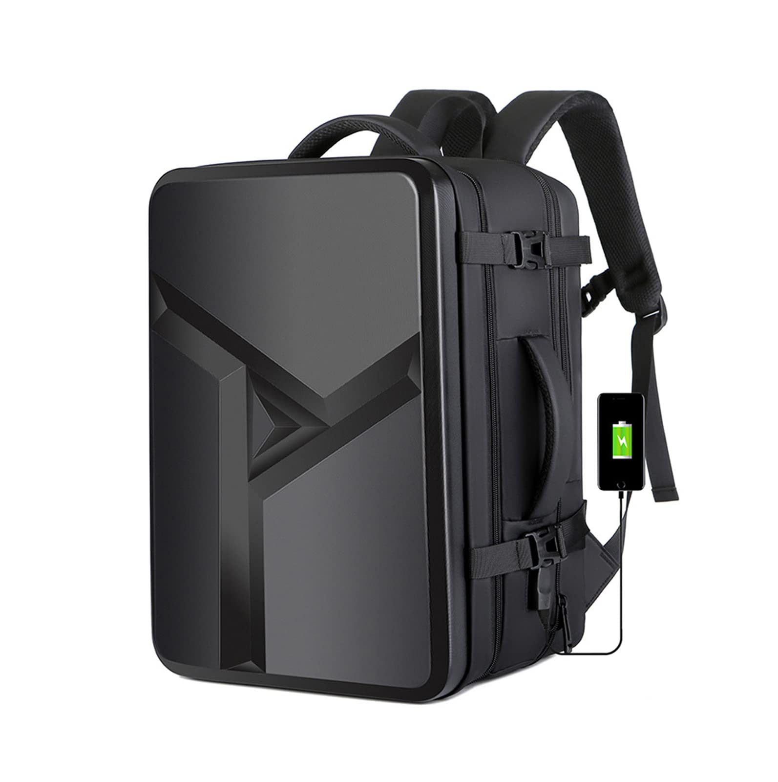 Elsegood Hard Shell Anti Theft Backpack for Men 35L Expandable Waterproof Computer Bag with USB Port & Wet Pocket,Gaming Travel Business Carry On Luggage Backpack fit 15.6/16/17 Inch Laptop,Black