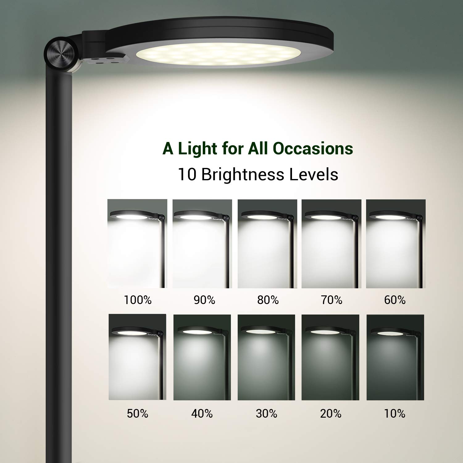 Desk Lamp, JUKSTG 64 pcs LEDs Eye-Caring Table Lamps, 10 Brightness Levels with 5 Lighting Modes LED Desk Light, Dimmable Office lamp with Touch-Sensitive Control, 10 W Reading Lamp,Black