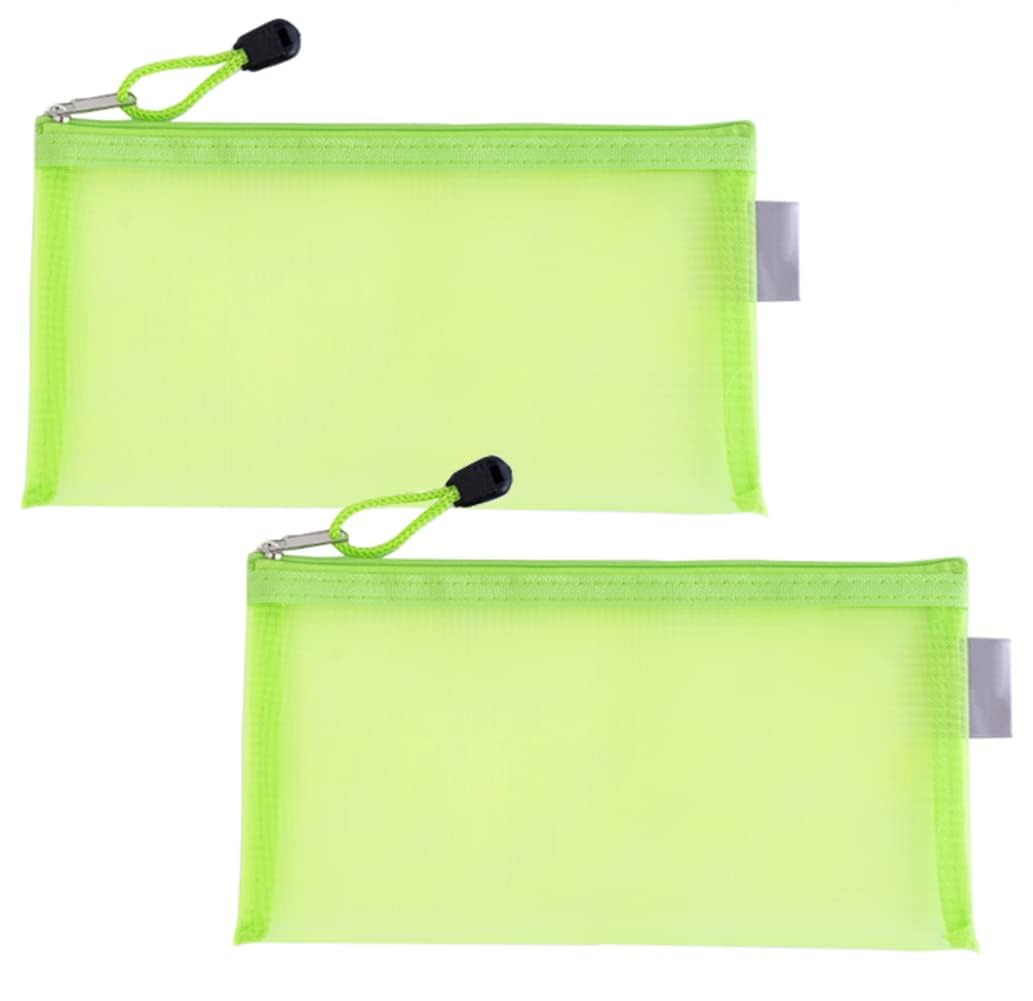 Happyupcity 2PCS Creen Mesh Nylon Storage Bag with Zipper Small Makeup Bag Toothbrush Toothpaste Cosmetic Tools Holder Portable Reusable Pocket for Travel Vacation Business Trip ColorRandom