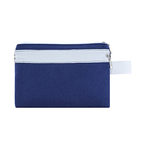 2 Pack 7 x 5 Inch Multipurpose Zippered Bags with 2 Compartments, Tools Keys Pens Small Gadgets Pouches, Smartphone Accessories Organizer, Cotton Canvas Water Resistant, Travel Office Outdoor, Navy