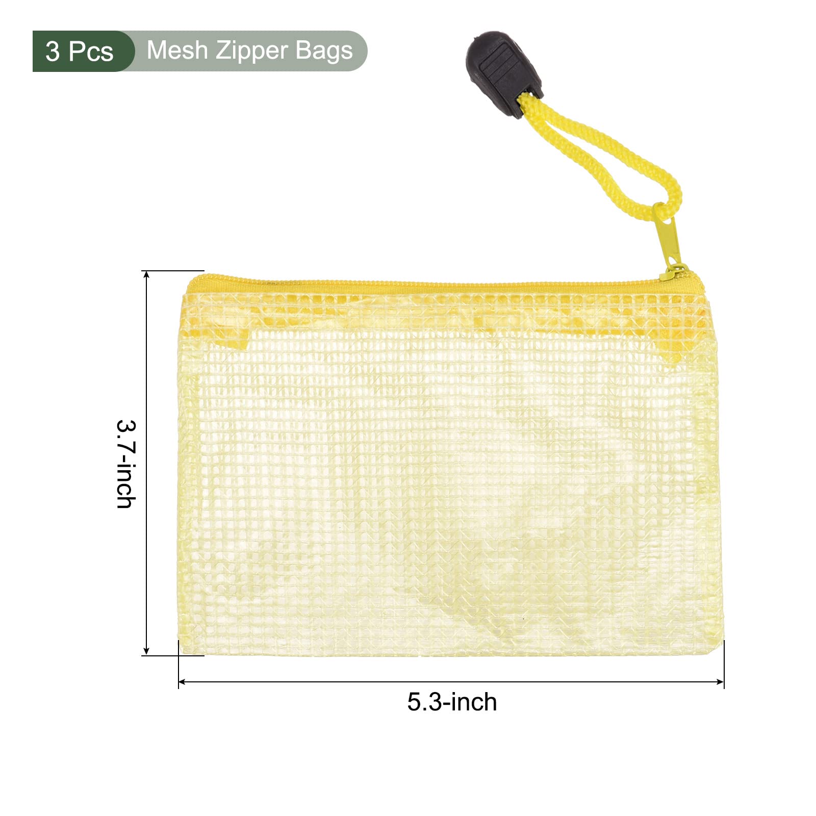YOKIVE 3 Pack Mesh Zipper Bags, B8 Mesh File Pockets | Plastic Document Pouch, Great for Office Appliances Travel Storage(Yellow)