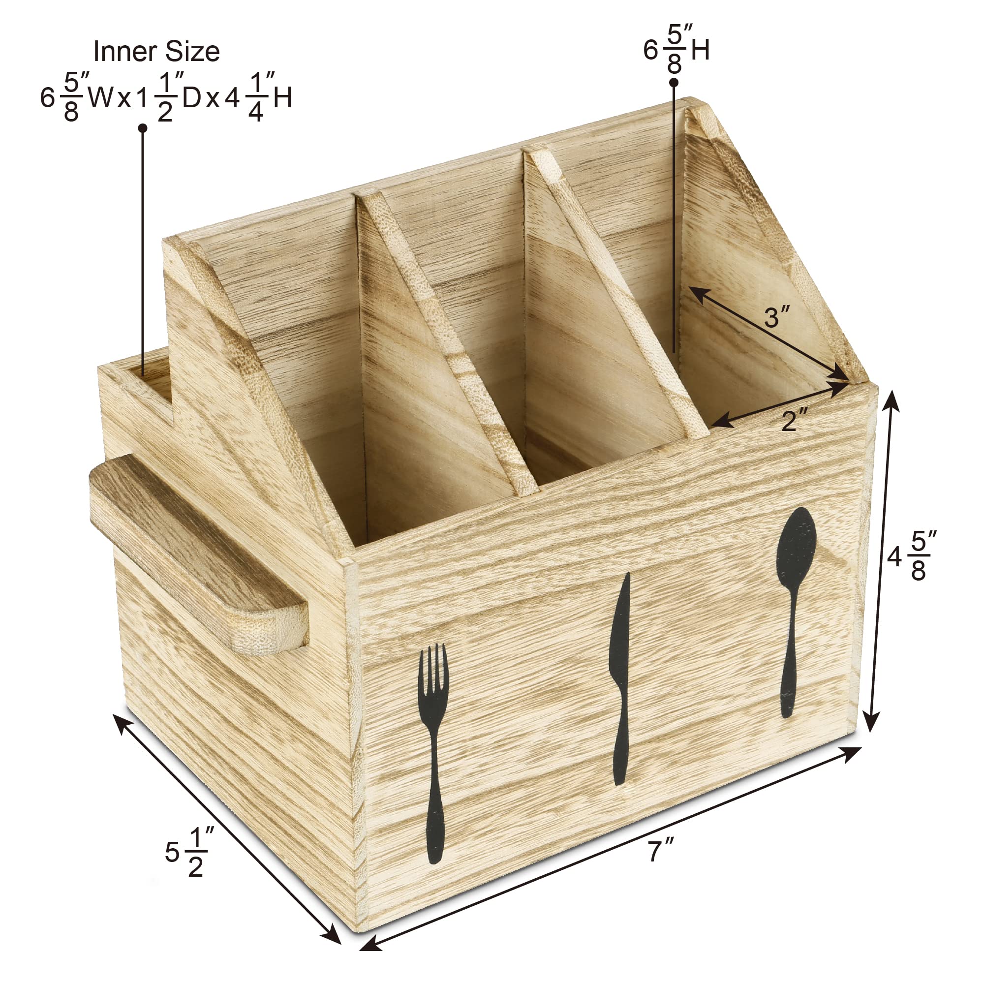 Ikee Design Wooden Utensil Holder Flatware Utensil Caddy with Handles - Silverware Holder for Spoons, Knives, Forks, Napkins for Restaurant and Kitchen