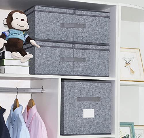 Onlyeasy Fabric Foldable Large Storage Boxes 2 Pack- Bins Cubes Dividers Containers Baskets Cloth Closet Shelf Cubby Bookcase Baby Organizer for Home with 2 Lids, 19.7"x16.5"x7.9", Grey, MNDLB50P2