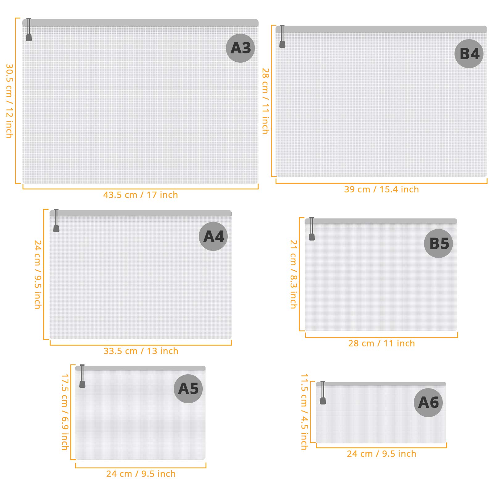 MJIYA Mesh Zipper Pouch Document Bag Plastic Zip File Folders Weatherproof Large Stylish Multipurpose Organizer Folder for School and Office Supplies Business Papers (White, B4)