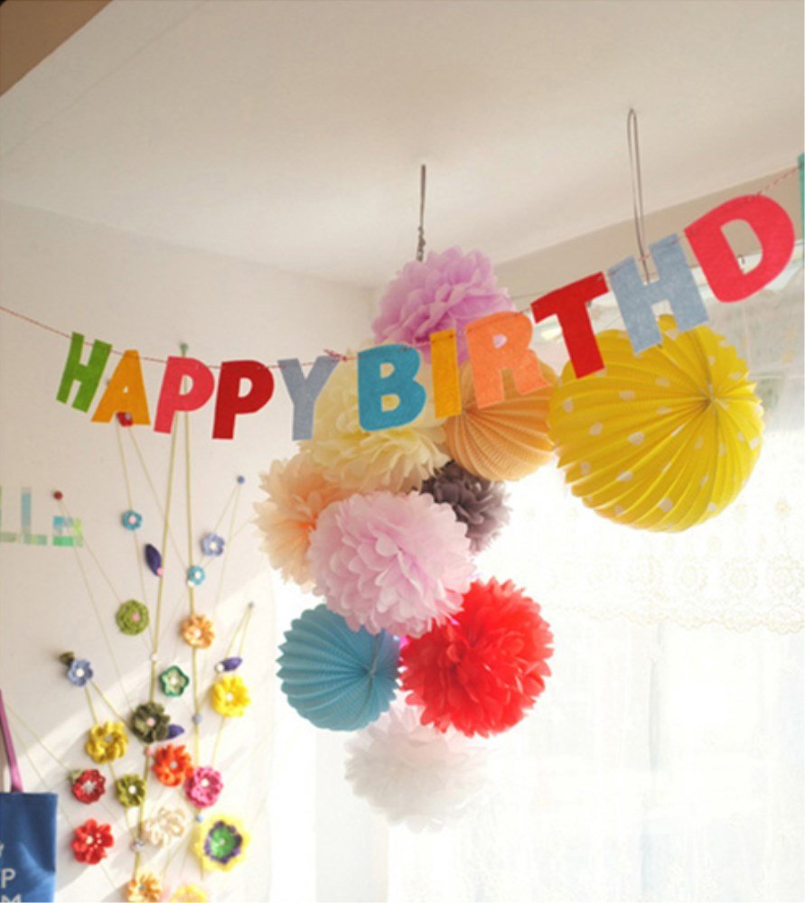 Honbay 1 Felt String Happy Birthday Party Banner and 1 String Colorful Star Banner