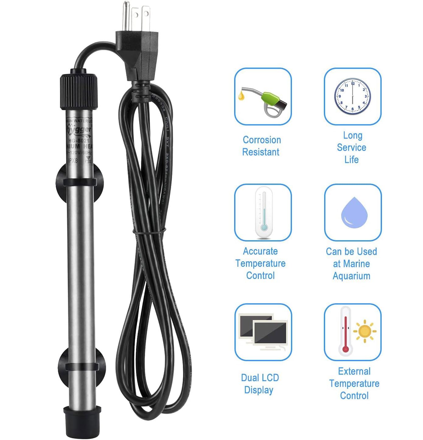 hygger Pinpoint Saltwater Aquarium Heater with Digital Thermostat IC Temp Controller, Titanium Tube Submersible Fish Tank Heater for Coral Reef 100 Watt