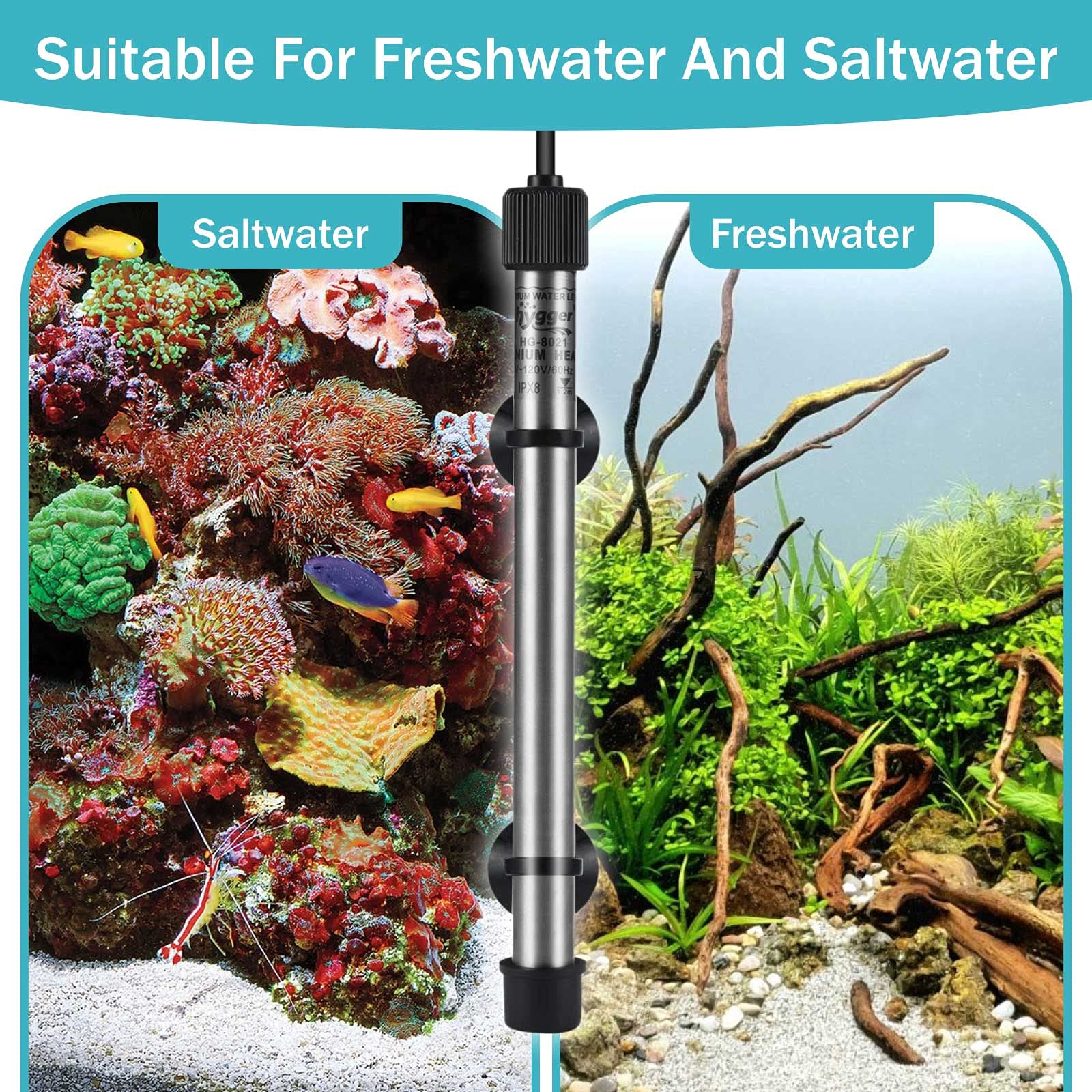 hygger Pinpoint Saltwater Aquarium Heater with Digital Thermostat IC Temp Controller, Titanium Tube Submersible Fish Tank Heater for Coral Reef 100 Watt