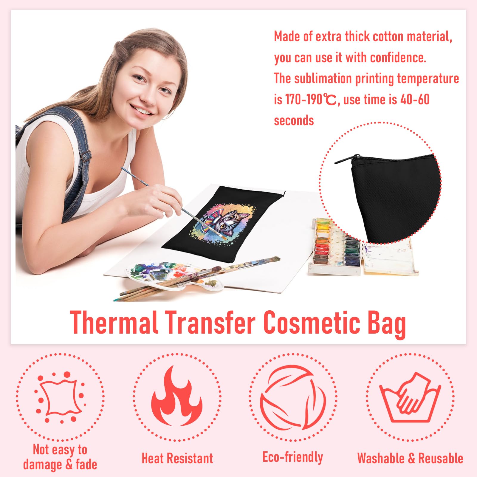 Legigo 12 Pack Blank DIY Craft Bag Canvas Pencil Case Blank Makeup Bags- Black Canvas Pencil Pouch Bulk Canvas Cosmetic Bag Multi-Purpose Travel Toiletry Bag Canvas Zipper Bags (8.3 × 5 Inch)