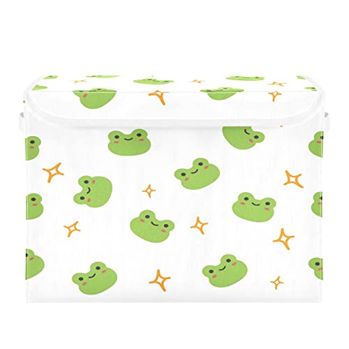 Kigai Storage Basket Cute Frog Storage Boxes with Lids and Handle, Large Storage Cube Bin Collapsible for Shelves Closet Bedroom Living Room, 16.5x12.6x11.8 In