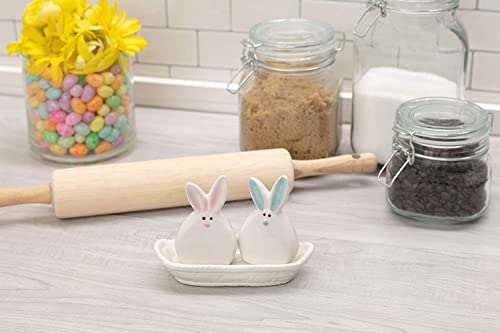 Bunny Couple Salt and Pepper Shaker Set with Tray