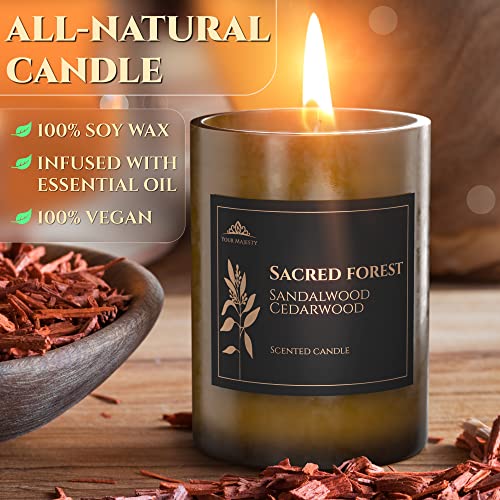 Sacred Forest Cedar & Sandalwood Candle [60H Burning Time] Natural Soy Candle Scented Infused with Essential Oils, Smokeless Aromatherapy Candle 8.81 Oz, Gift Packaging Included
