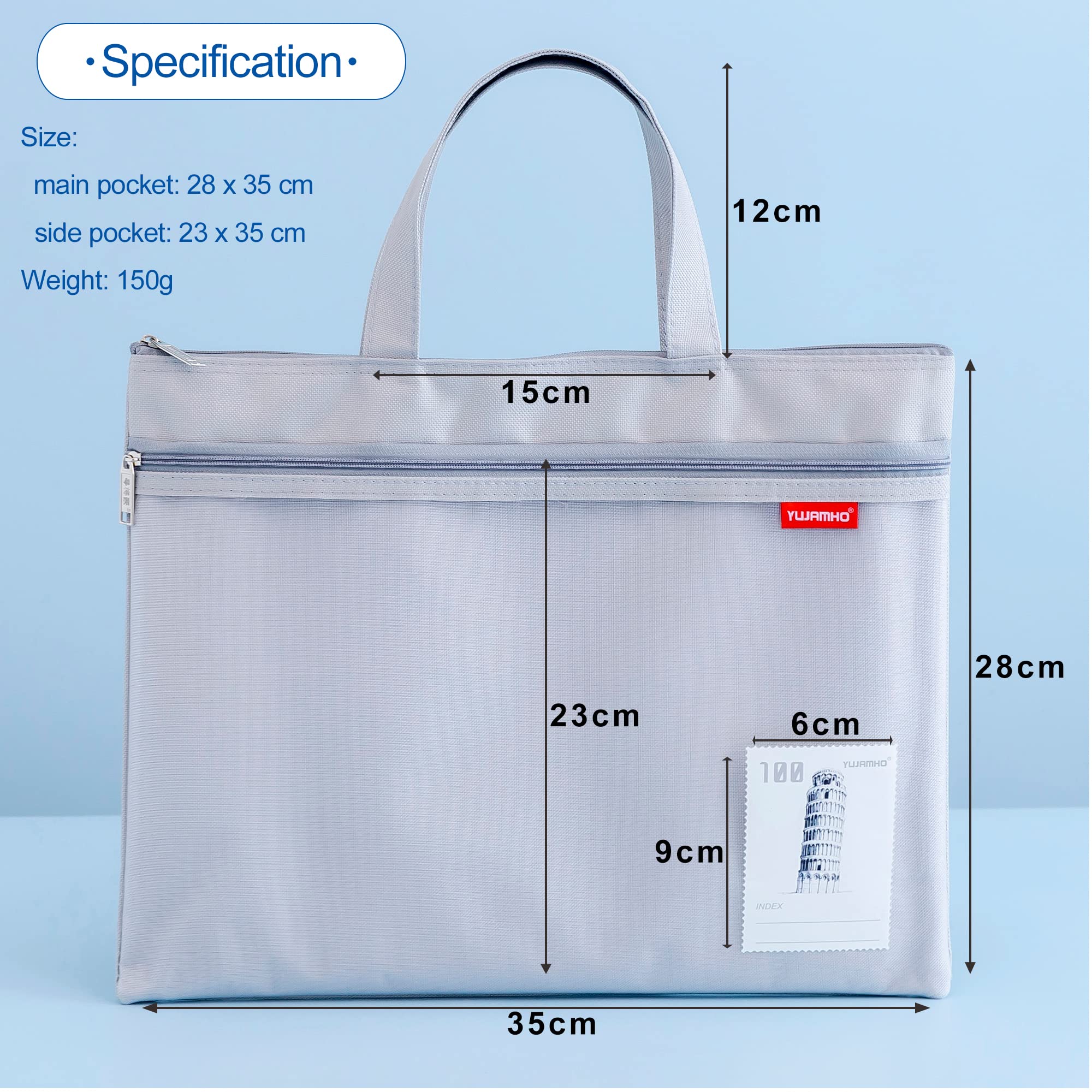 Pendancy Mesh Zipper Pouch 11x13.7 in, Large Double Pocket Waterproof File Bag with Handle, A4 Size Foldable Document Storage for Puzzle Project/Cross Stitch/Travel/Office（Gray）