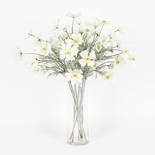 2 Pcs Artificial Fake Flowers Plants Cosmos Silk Flower Arrangements Wedding Bouquets Decorations Plastic Floral Table Centerpieces for Home Kitchen Garden Party Decor Approx 23.6'' High - White
