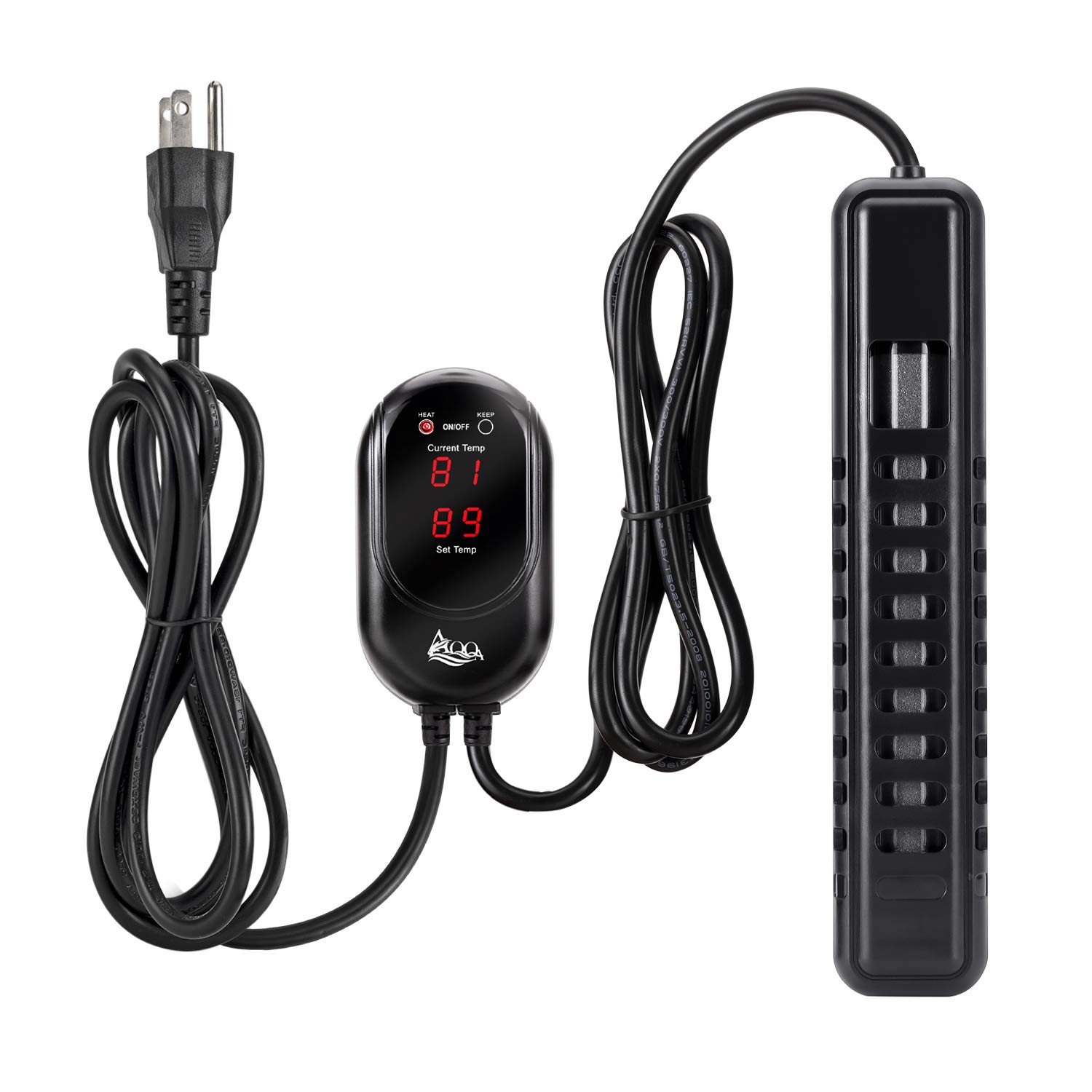 AQQA Submersible Aquarium Heater,100W/200W/300W/500W/800W/1000W/1200W Fish Tank Heater,External Temperature Controller LED Temperature Display,Suitable for Saltwater and Freshwater(100W)